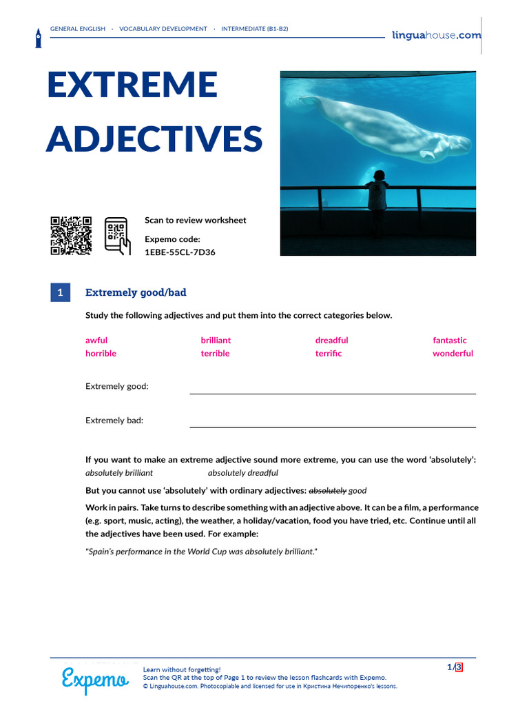 Extreme Adjectives British English Student B1 B2 | PDF
