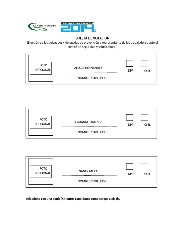 Boleta de Votacion CSSL | PDF Boleta de Votacion CSSL | PDF