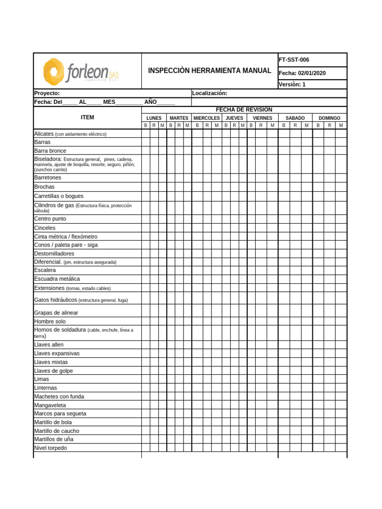 006 Ft-sst-006 Inspeccion Herramienta Manual | PDF