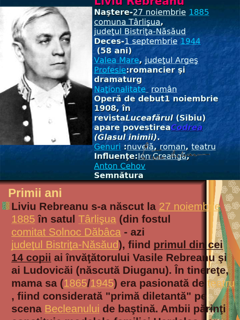 Liviu Rebreanu - PPT CL.A 12 | PDF