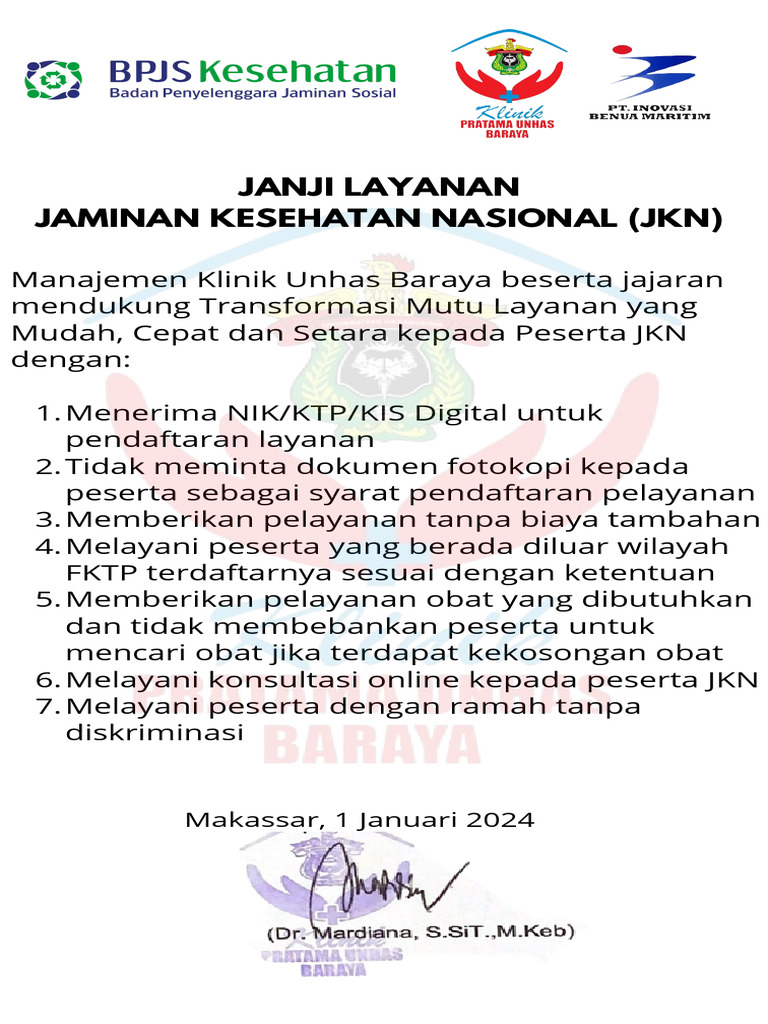 Janji Layanan Jaminan Kesehatan Nasional (JKN) | PDF