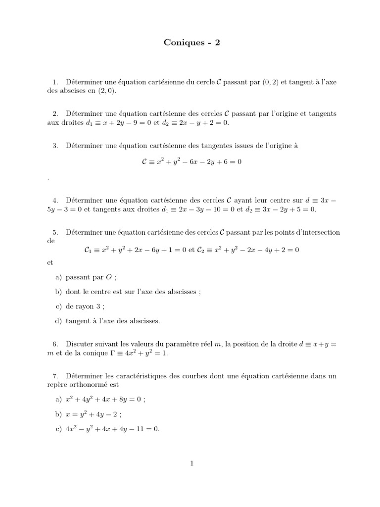 Coniques Exercices 2 | PDF