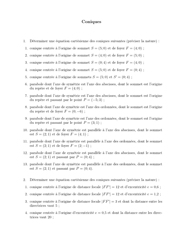 Coniques Exer | PDF