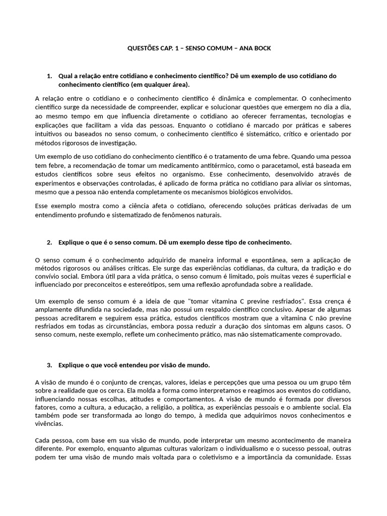 Lista Cap 1 Senso Comum Ana Bock Pdf