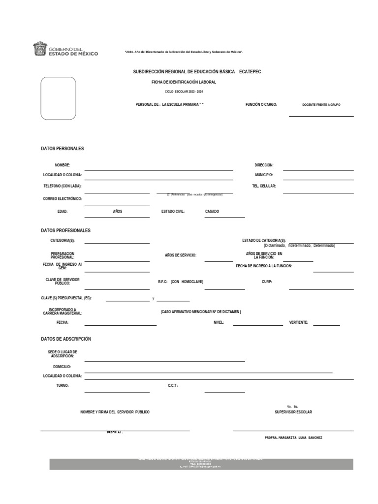 Ficha de Identificacion Laboral Docentes 2024 | PDF