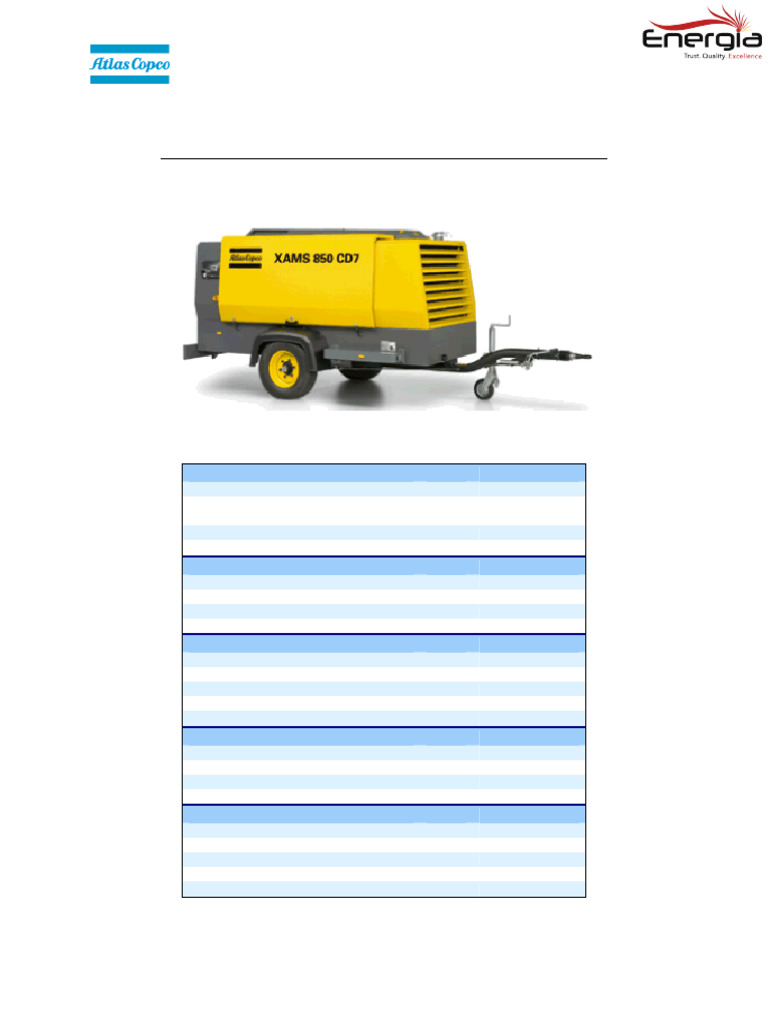 Ficha Técnica Compresor Atlas Copco 850 | PDF