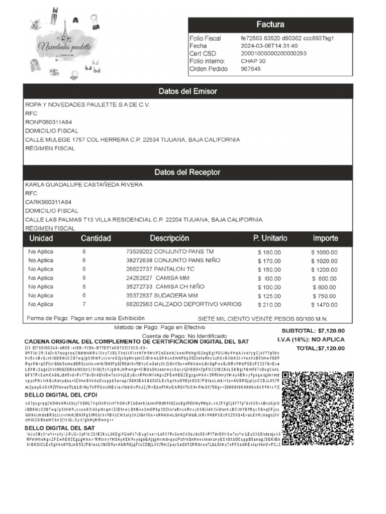Factura Ropa - 095539 | PDF