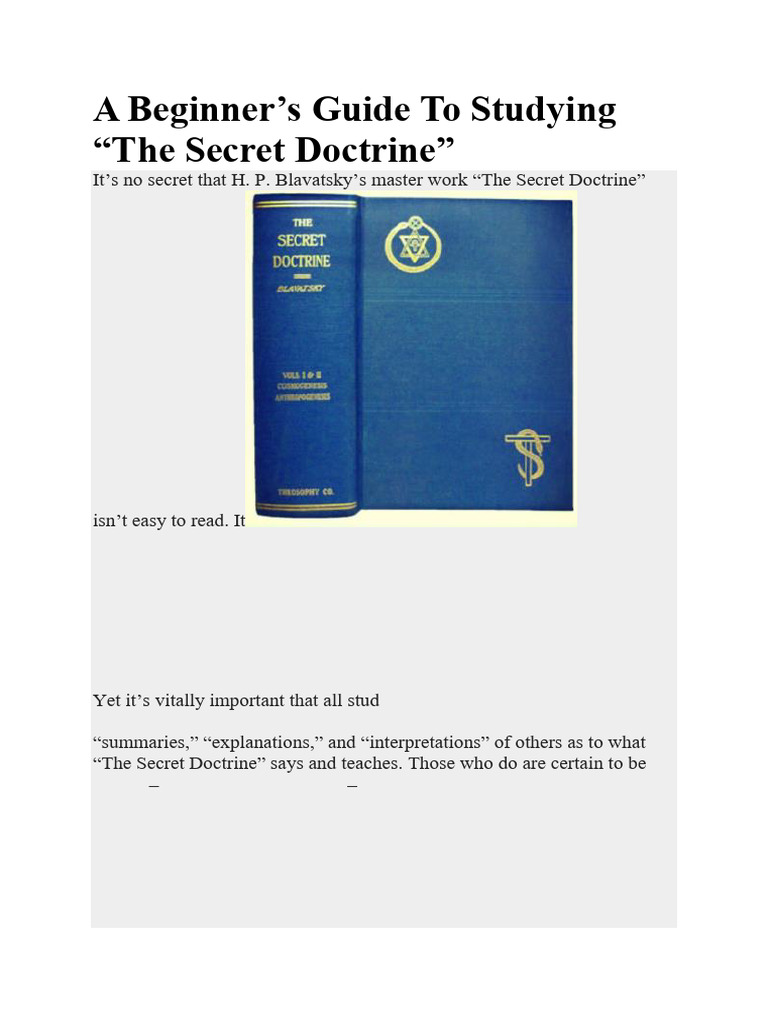 A Beginner's Guide To Studying The Sectet Doctrine | PDF