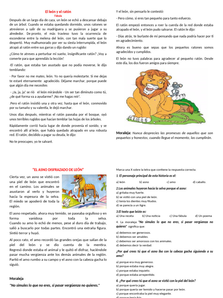 Ficha De Fábulas Pdf