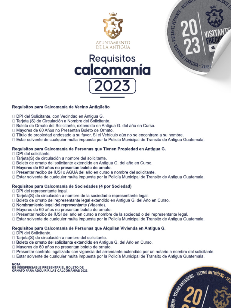 Requisitos Calcomania Municipalidad Antigua Guatemala | PDF