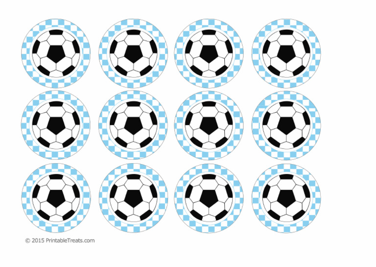 Free Baby Blue Checker Pattern Soccer Ball Cupcake Toppers | PDF