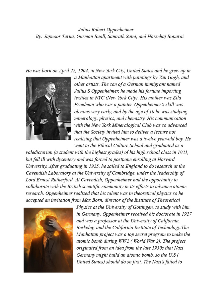 Julius Robert Oppenheimer Biography | PDF