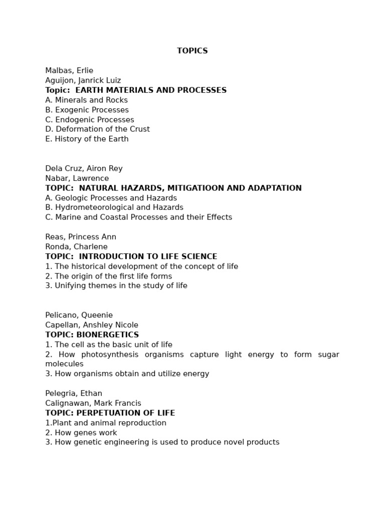 Earth Materials & Life Sciences Topics | PDF | Self-Improvement | Wellness