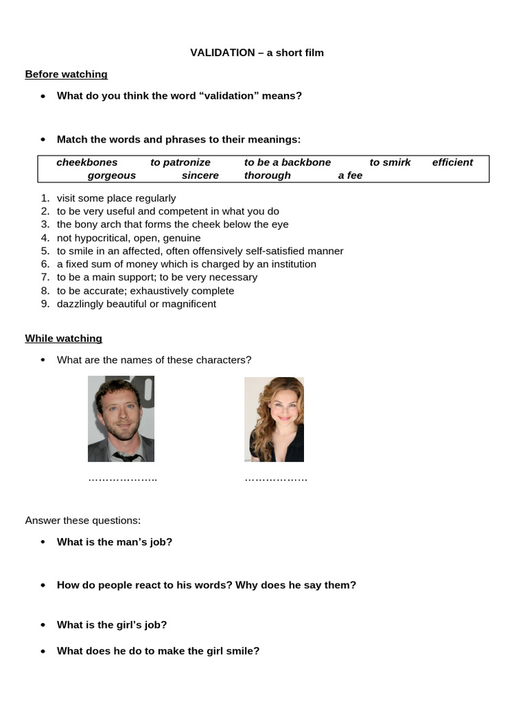 Validation - Short Film Activity | PDF