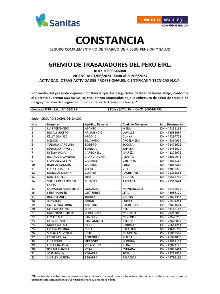Constancia SCTR Junio | PDF