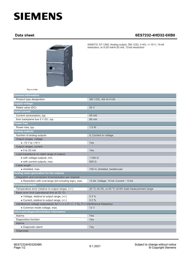 Data Sheet 6ES7232-4HD32-0XB0: General Information | PDF