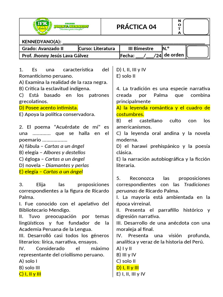 Práctica 04 - Literatura - Avanzado II | PDF
