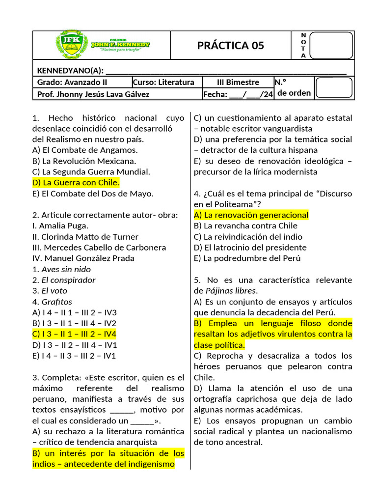 Práctica 05 - Literatura - Avanzado II | PDF