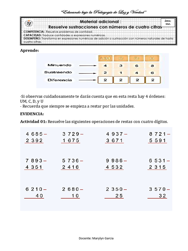 Material Adicional y Evidencia - III BIM - Resuelve Sustracciones Con ...