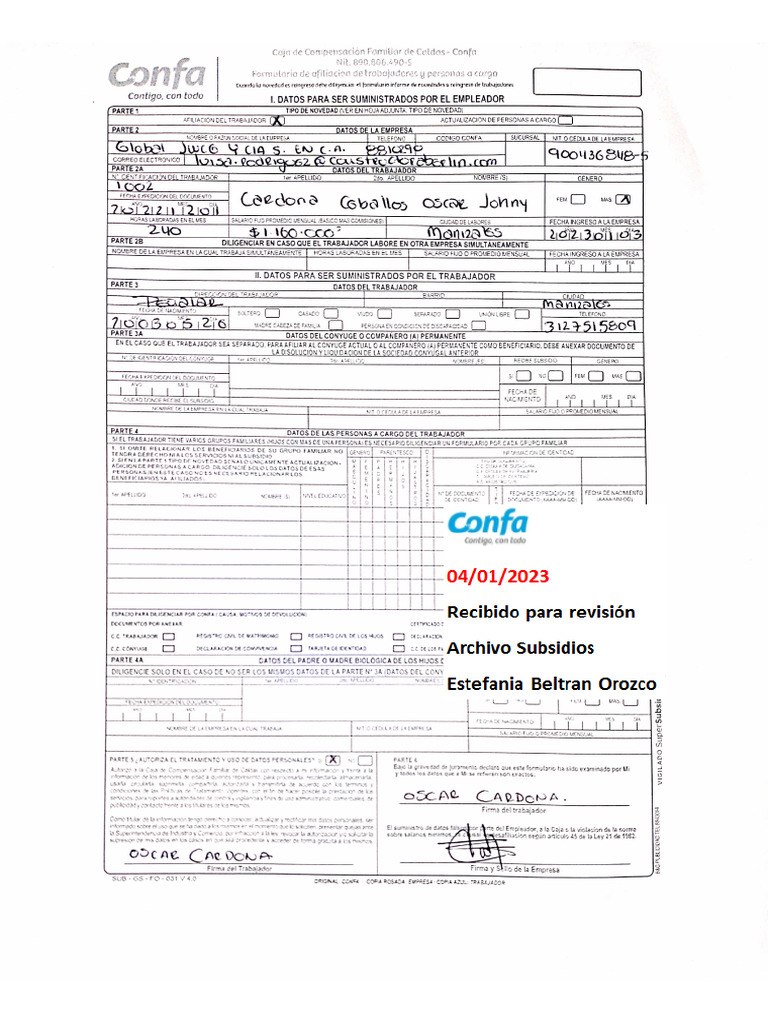 Formulario Confa | PDF