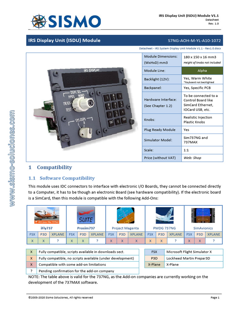 Datasheet - IRS System Display Unit Module V1.1 - Rev1.0 | PDF