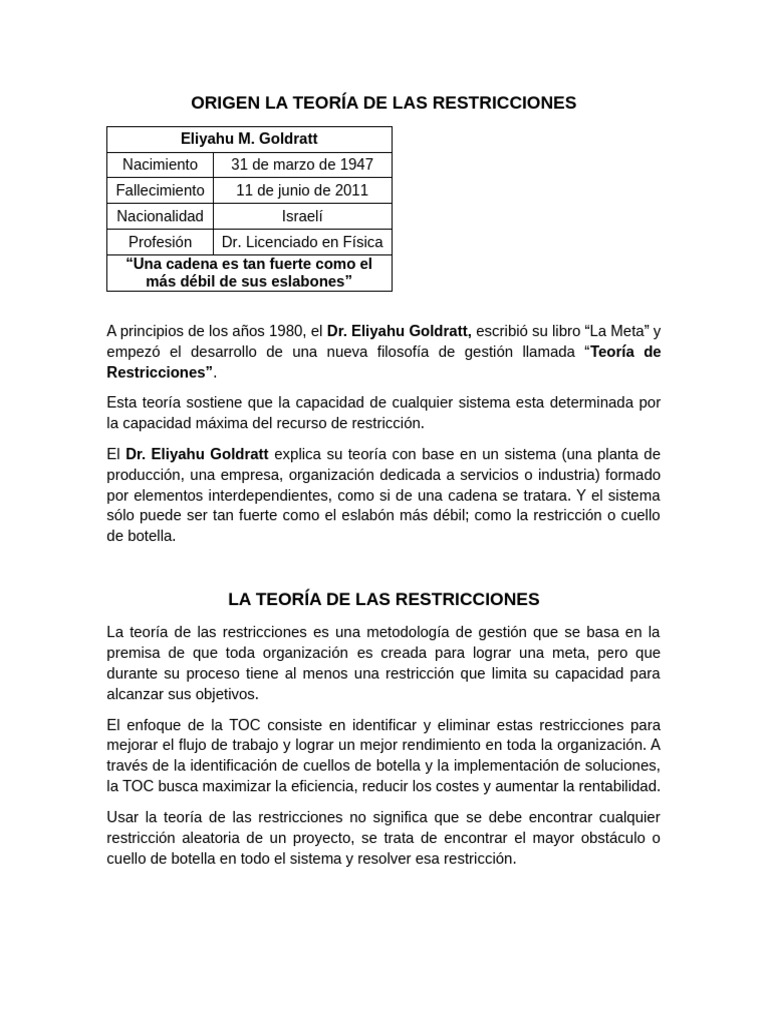 Teoria de Las Restricciones (Toc) | PDF | Mercado (economía) | Oferta (economía)