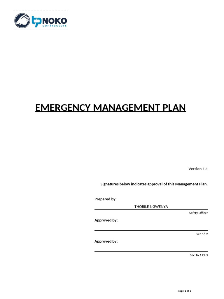 Emergency Management Plan | PDF