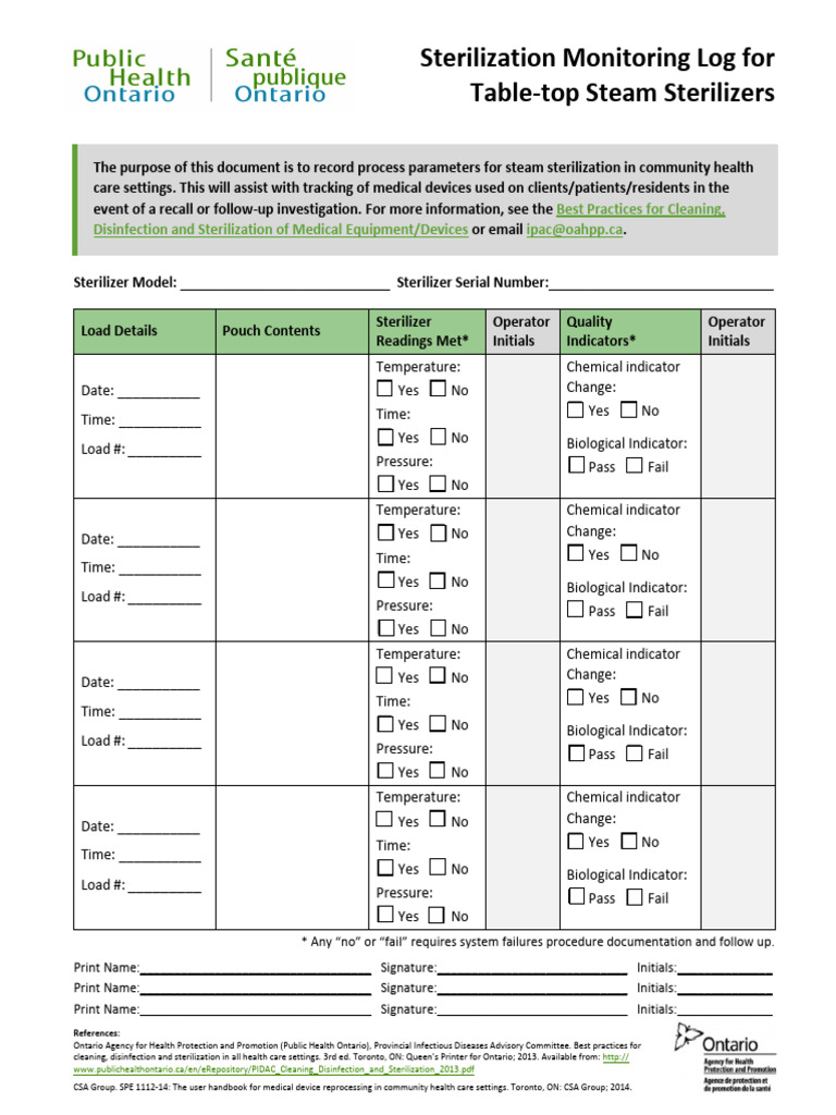 Sterilation log sheet IPAC | PDF