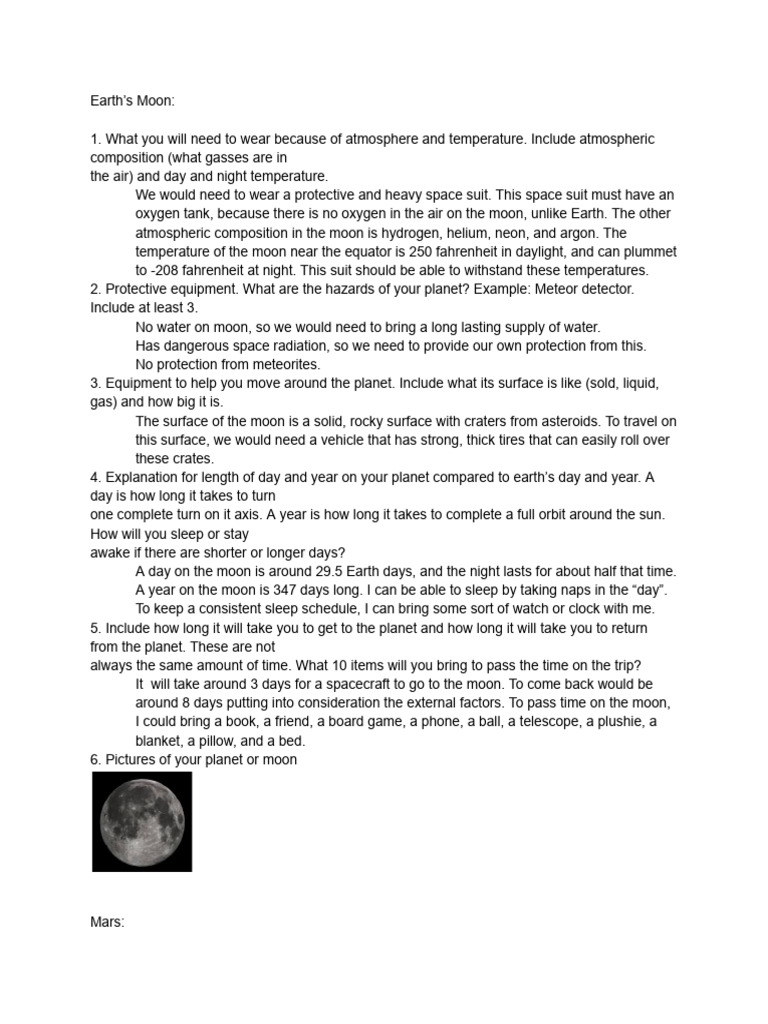 Planet Packing List | PDF