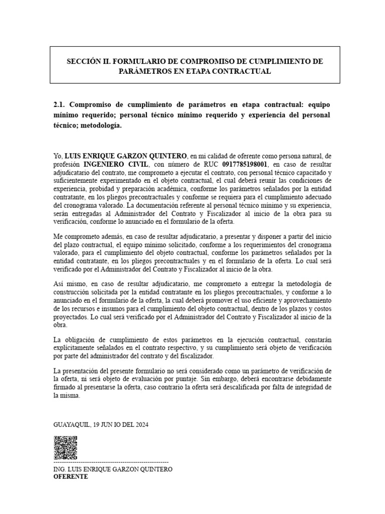 FORMULARIO COMPROMISO DE CUMPLIMIENTO DE PARAMETROS EN ETAPA CONTRACTUAL-signed | PDF