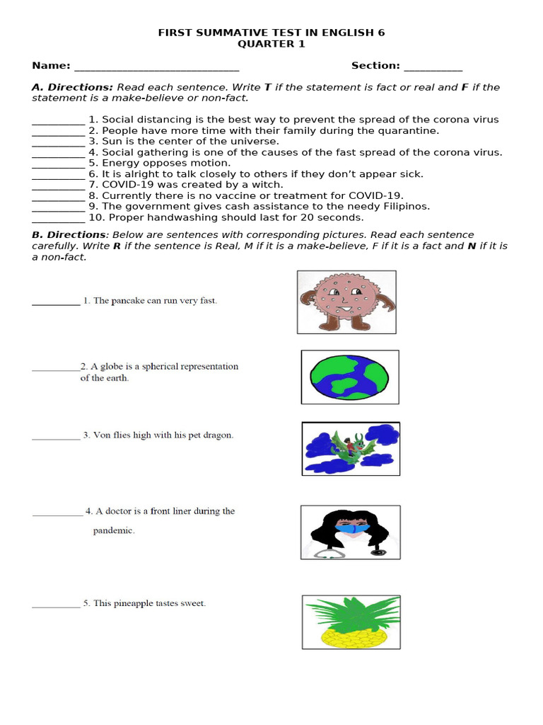 First Summative Test in English 6 Q1 | PDF
