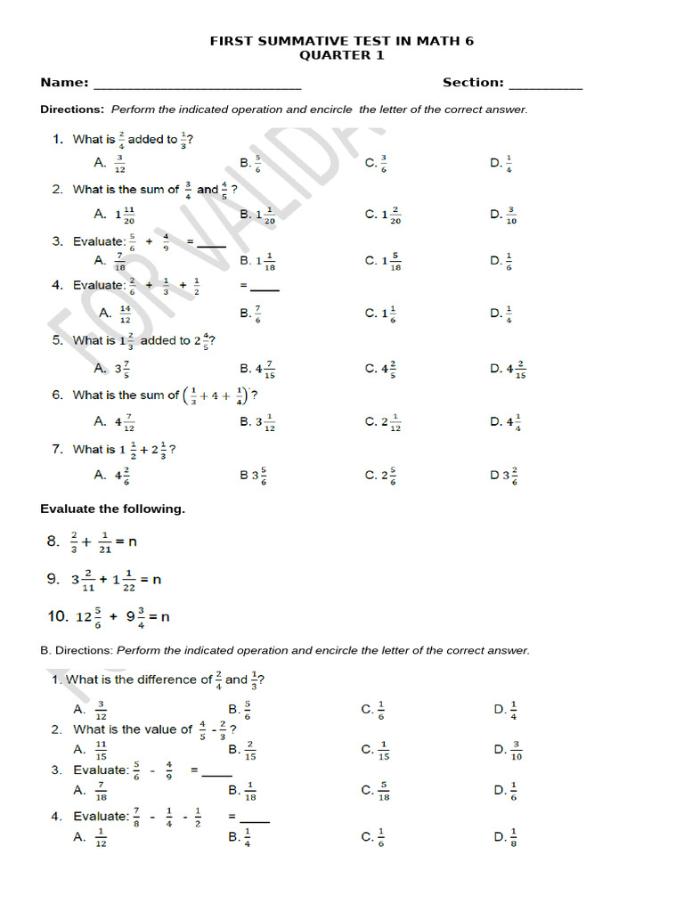 First Summative Test in Math 6 Q1 | PDF