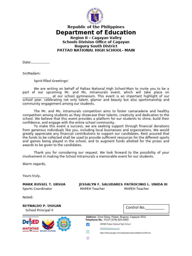Solicitation Letter For MR - and Ms. Intramurals | PDF | Social Science