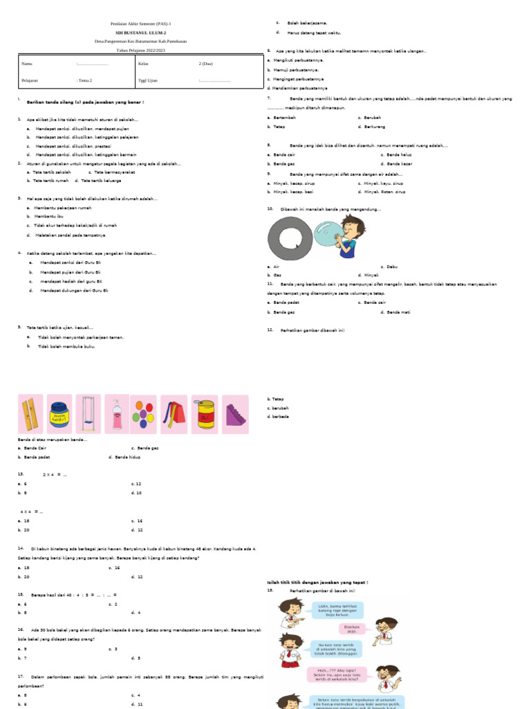 Soal PAS Kelas 2 Sem 1 Tema 2 | PDF