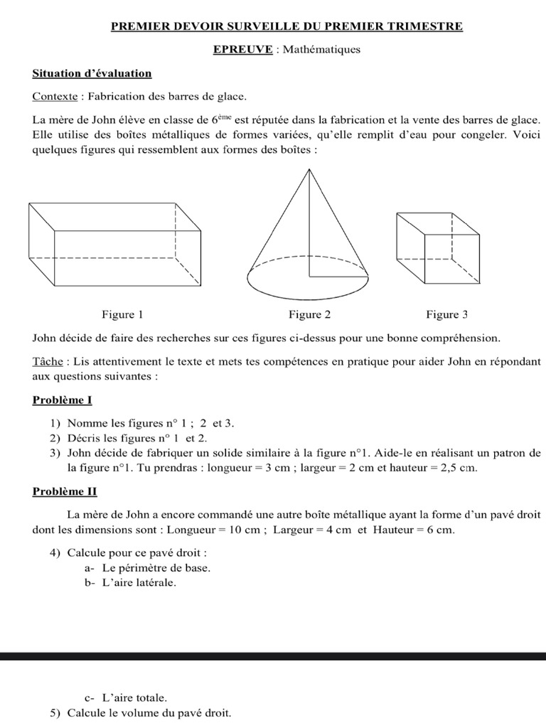 Devoir maths 6eme | PDF