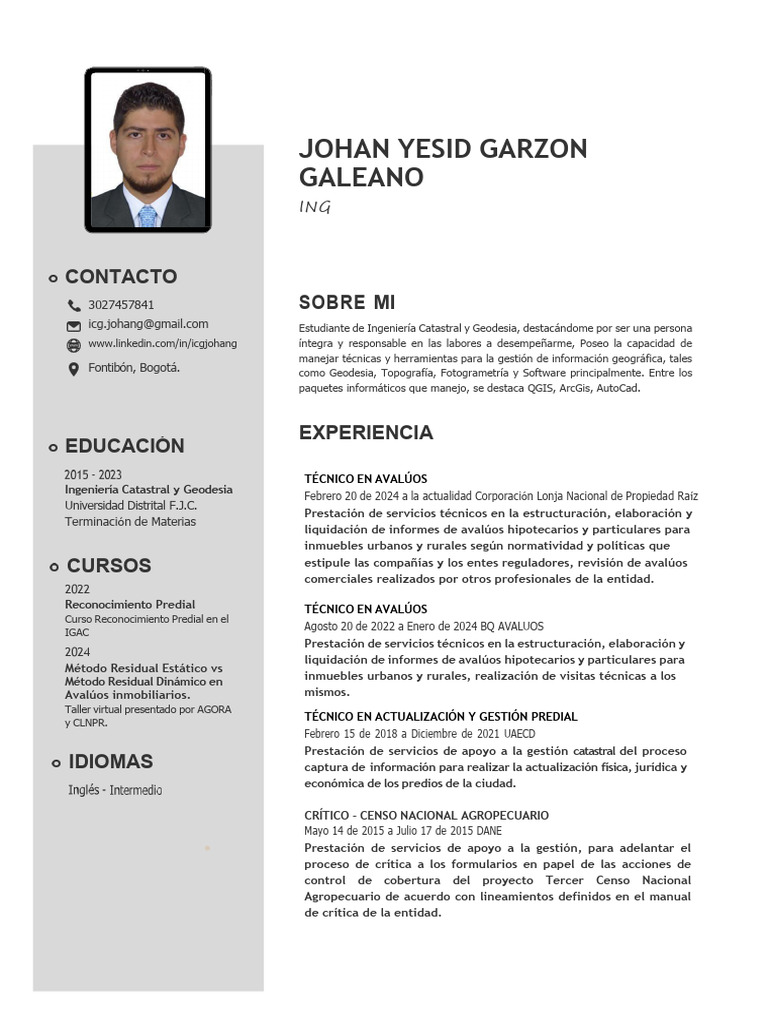 Hoja de Vida+Certificaciones Johan Garzon | PDF