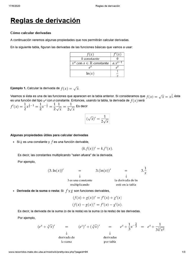 Reglas de Derivación | PDF
