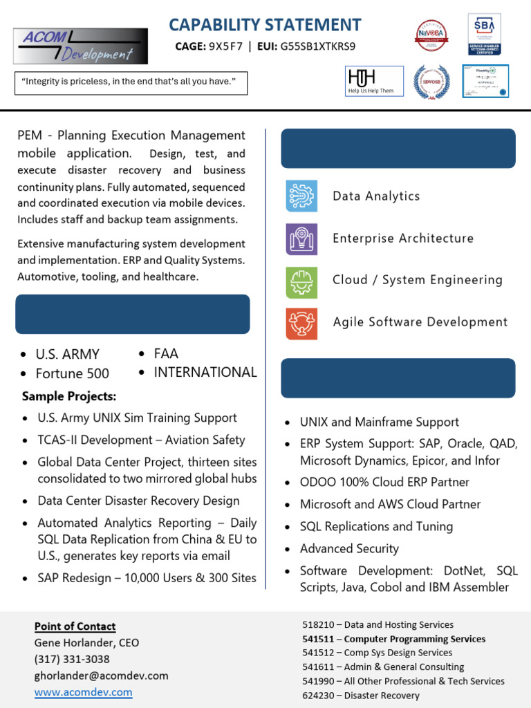 Capability Statement ACOMDev 06252024 | PDF | Cloud Computing | Business