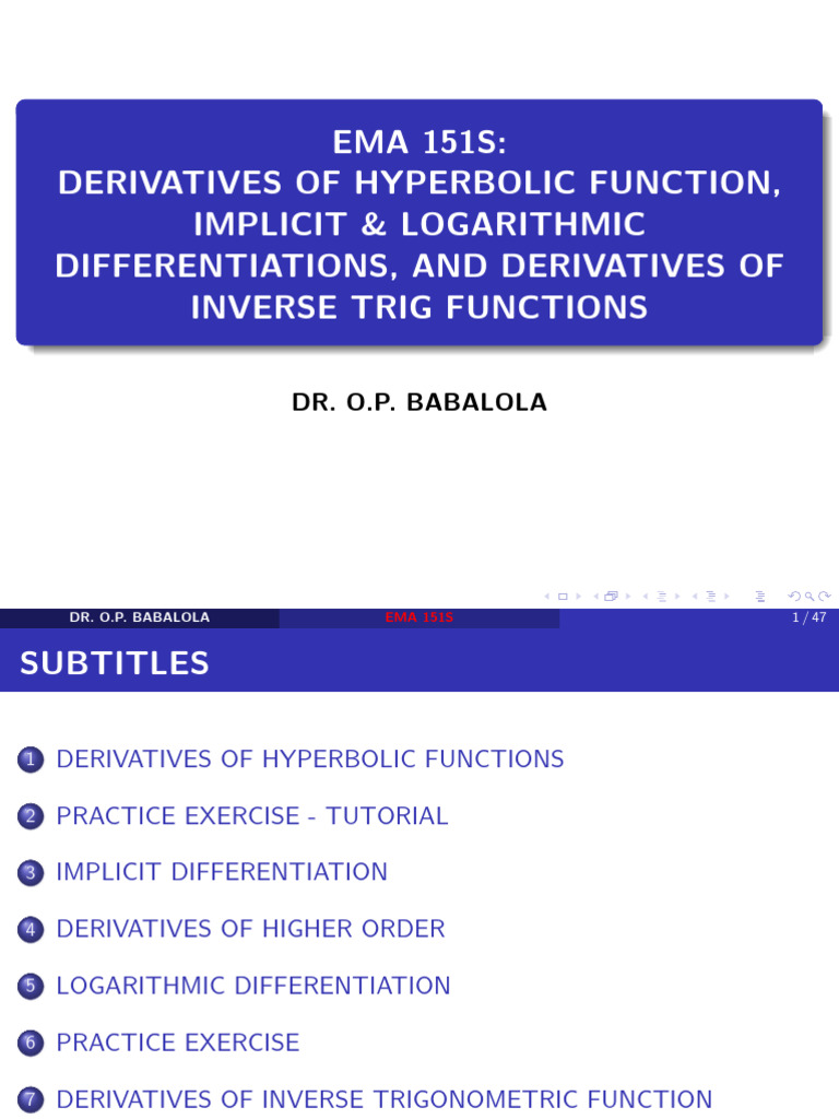 Hyperbolic - Implicit - Log Differentiation | PDF