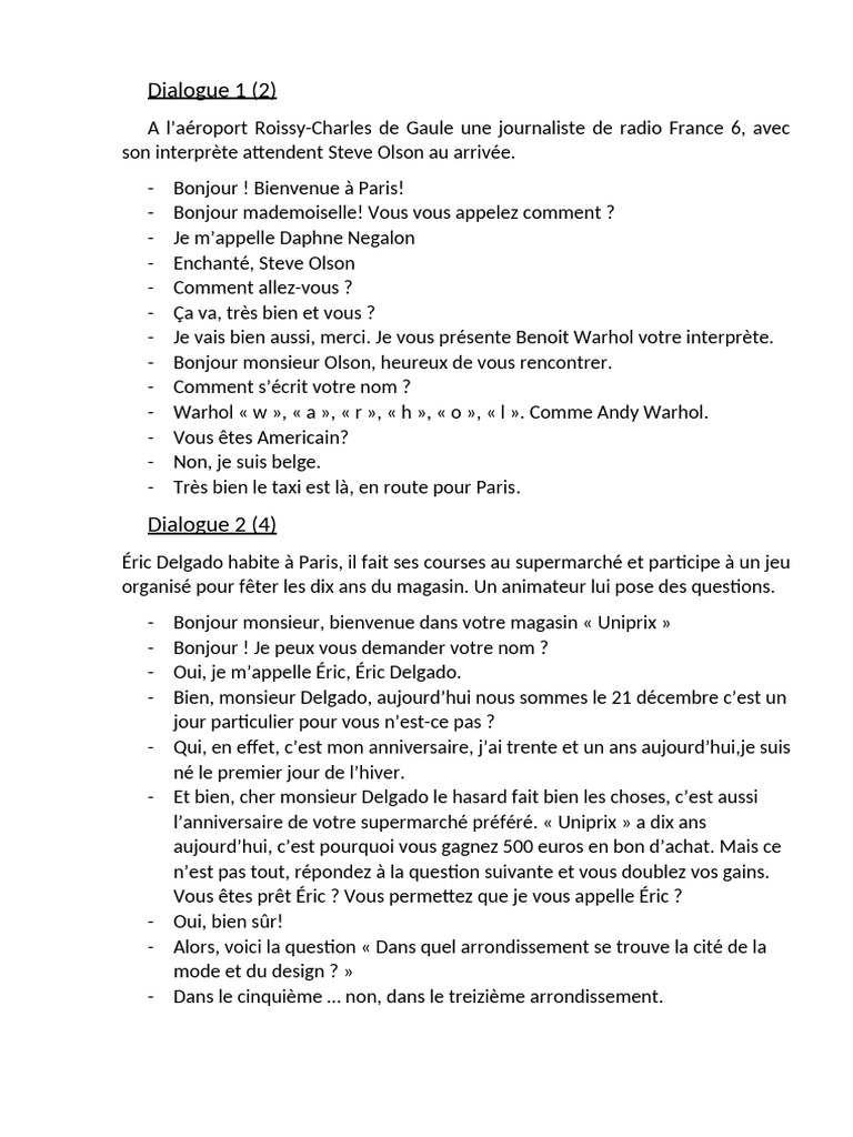 Dialogue Grand Débutant | PDF