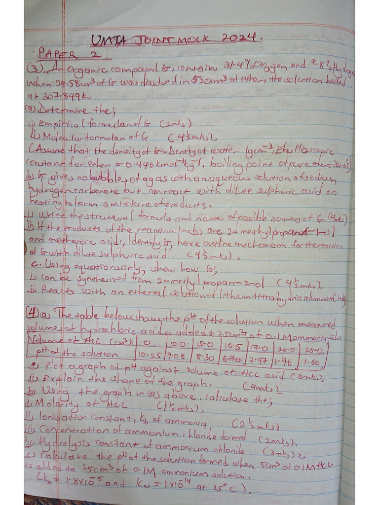 Umta Mock Chemistry Paper 2 2024 | PDF