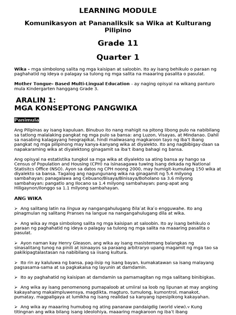 Hand Out in Filipino | PDF | Tagalog Language | Language Arts & Discipline