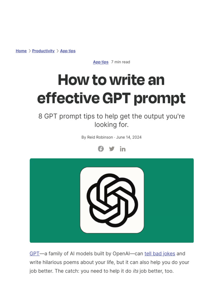 How To Write An Effective GPT Prompt - Zapier PDF | PDF