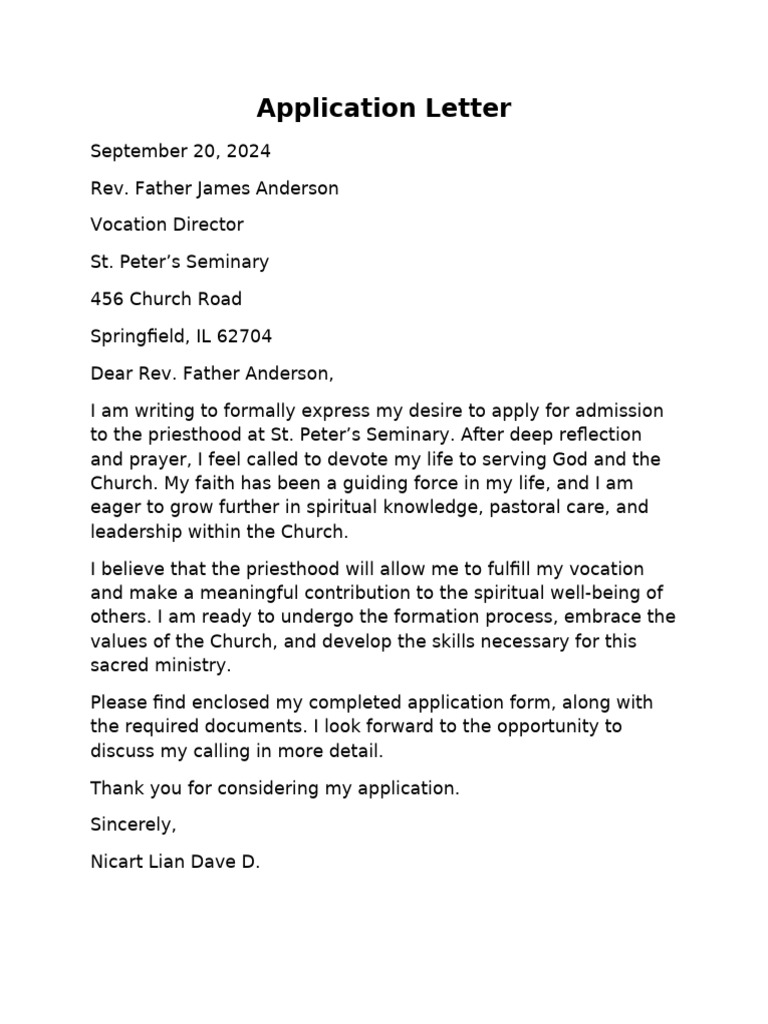 Application for Priesthood Admission | PDF