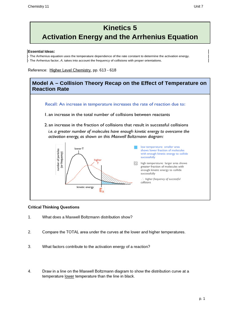 Kinetics 5 Activation Energy and Arrhenius Equation (2024) | PDF