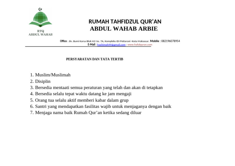 Tata Tertib RTQ | PDF