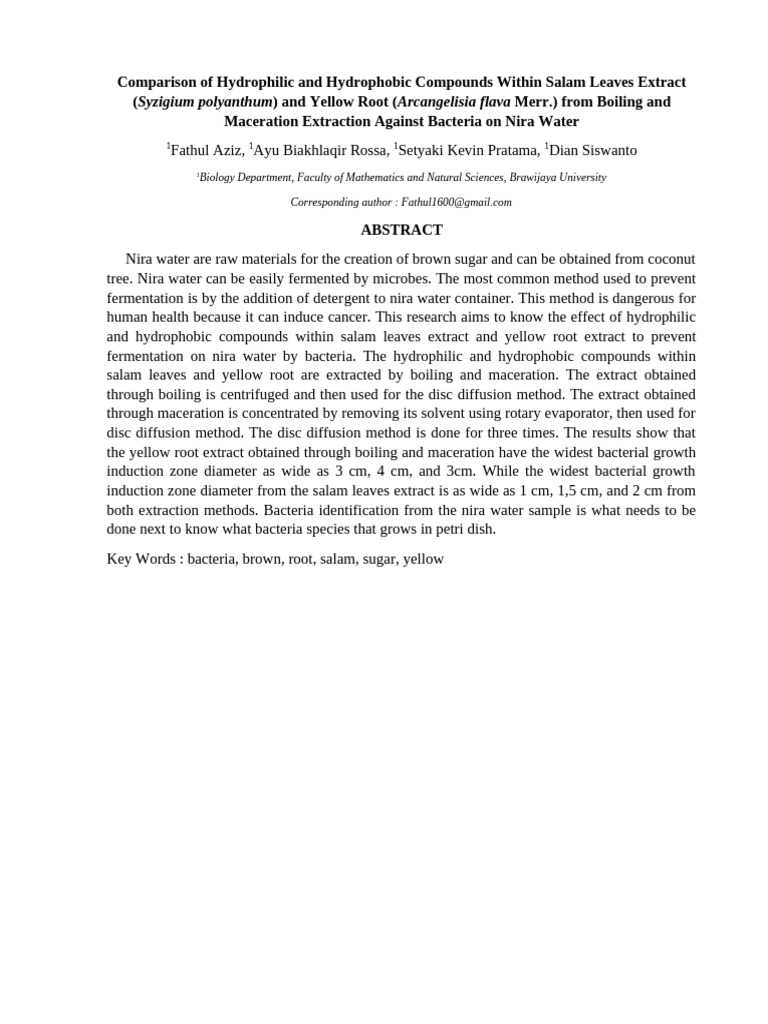 Salam Leaves Extract and Yellow Root Extract Fermentation Prevention ...