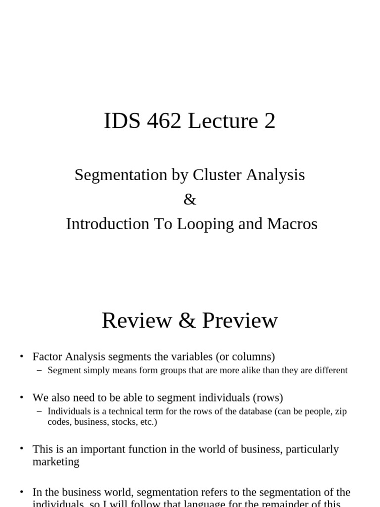 IDS 462 Lecture 2 Cluster Analysis | PDF