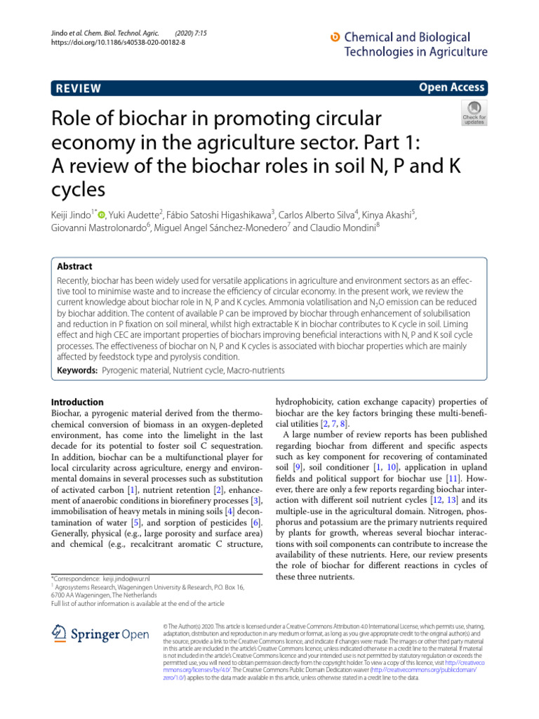 Role of Biochar in Promoting Circular Economy in The Agriculture Sector. Part 1 - A Review of ...