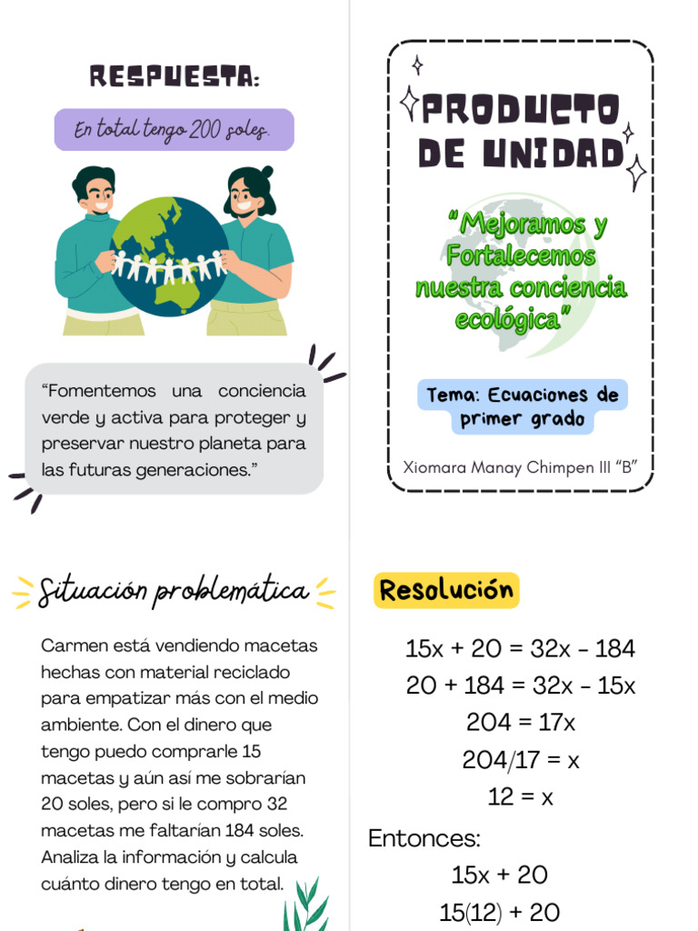 Díptico - Ecuaciones de Primer Grado | PDF